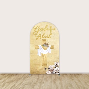 Gold Theme God Bless Arch Backdrop Chiara Wall My First Holy Communion ...