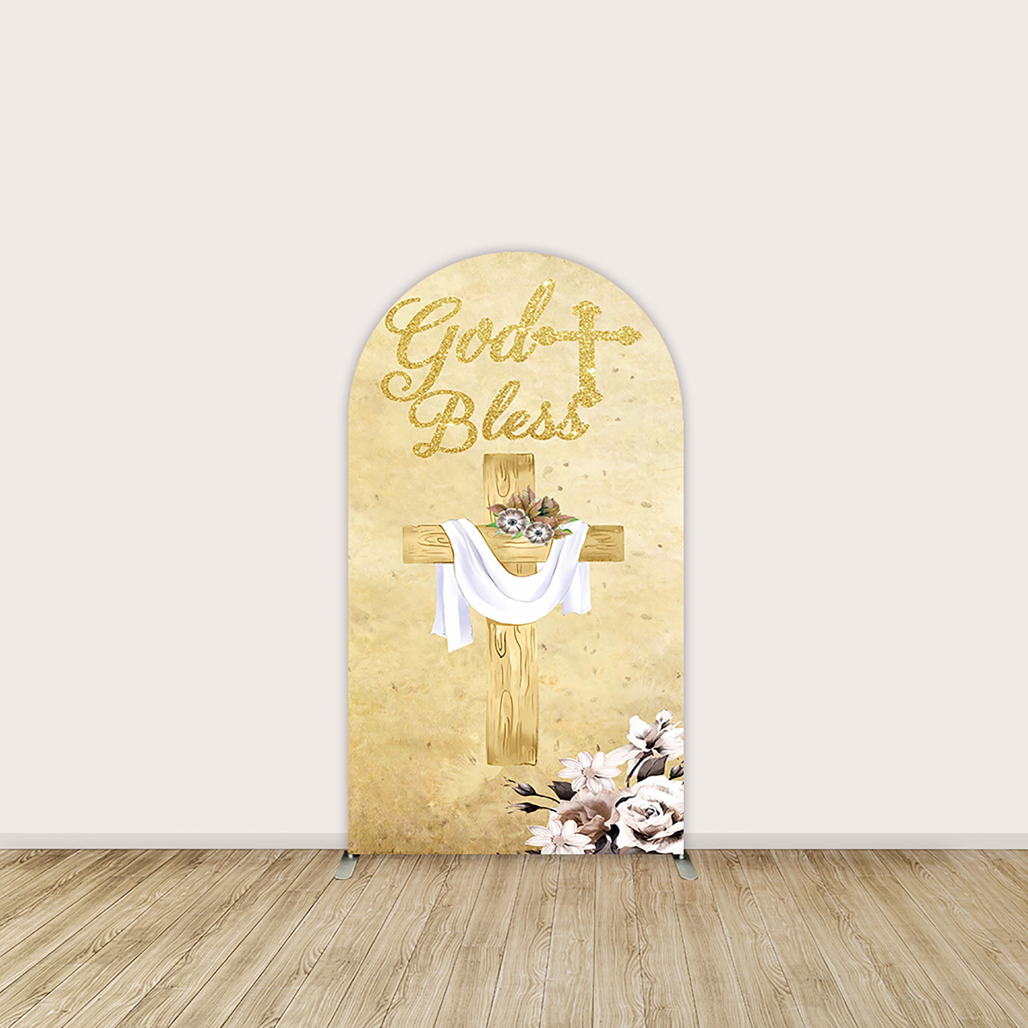 Gold Theme God Bless Arch Backdrop Chiara Wall My First Holy Communion ...