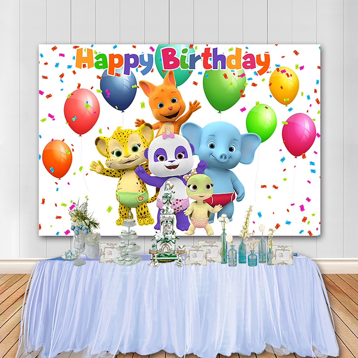 Cartoon Animals Word Party BackdropCustom Kids Birthday Party | Etsy