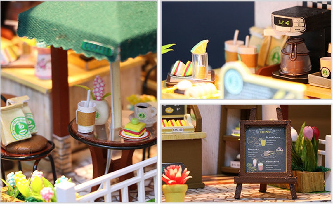Craft DIY Kit Coffee Shop Cafe Doll House Miniature Gift Handmade W ...