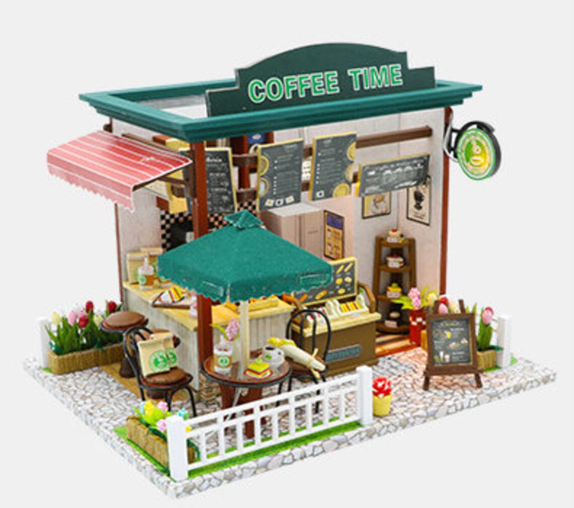 Craft DIY Kit Coffee Shop Cafe Doll House Miniature Gift Handmade W ...
