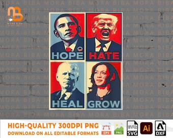 Hope Hate Heal Grow Png, Kamala Harris Support Png, 2024 American ...