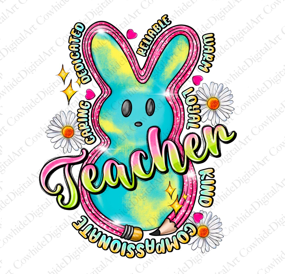 Teacher Bunny Pencil Png Sublimation Design Download, Easter Day Png ...