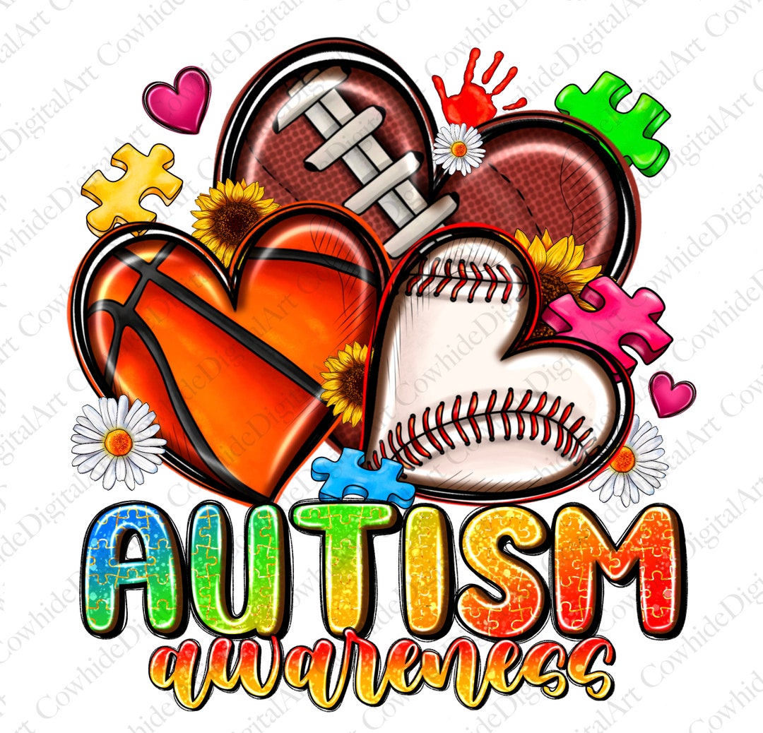 Autism Awareness Sports Heart Png Sublimation Design Download, Autism ...