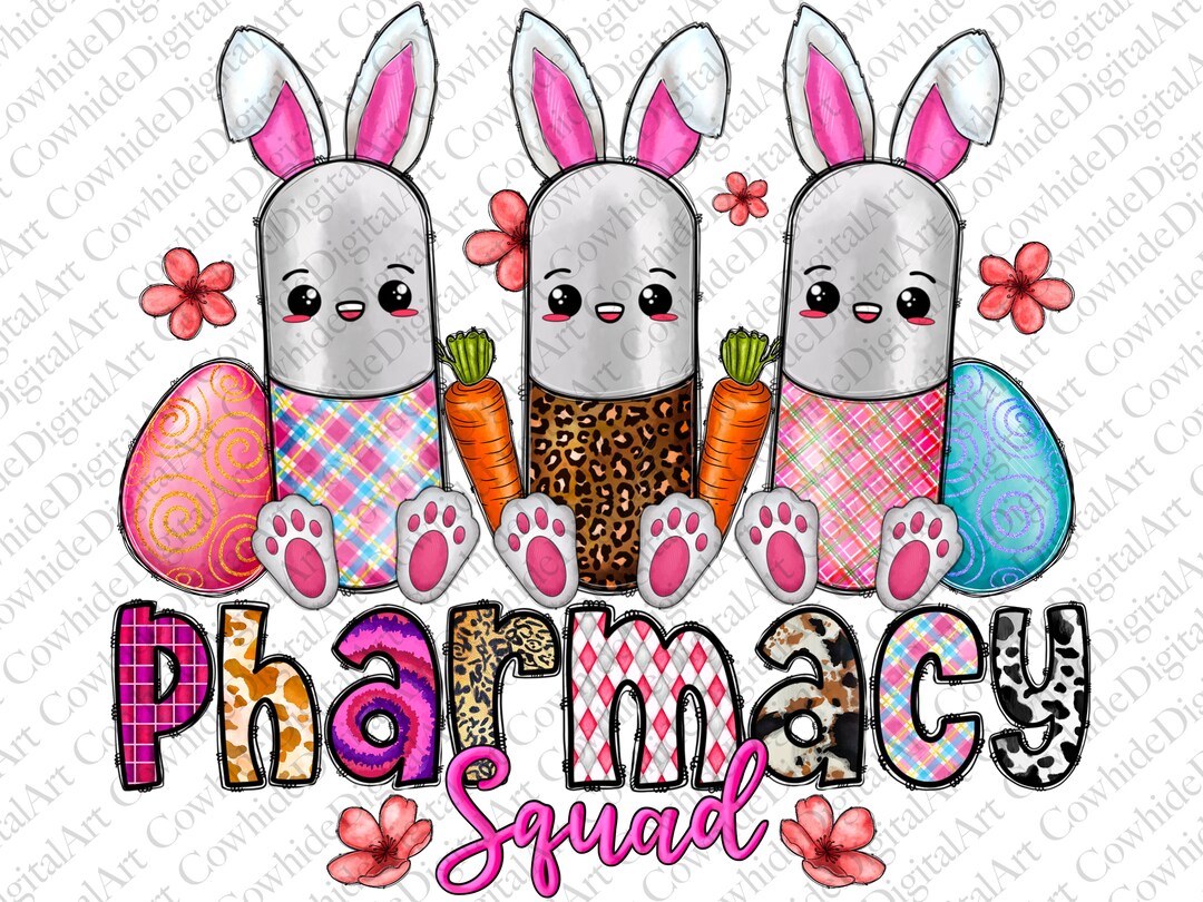 Pharmacy Squad Easter Bunny PNG, Watercolor Sublimation (digital ...