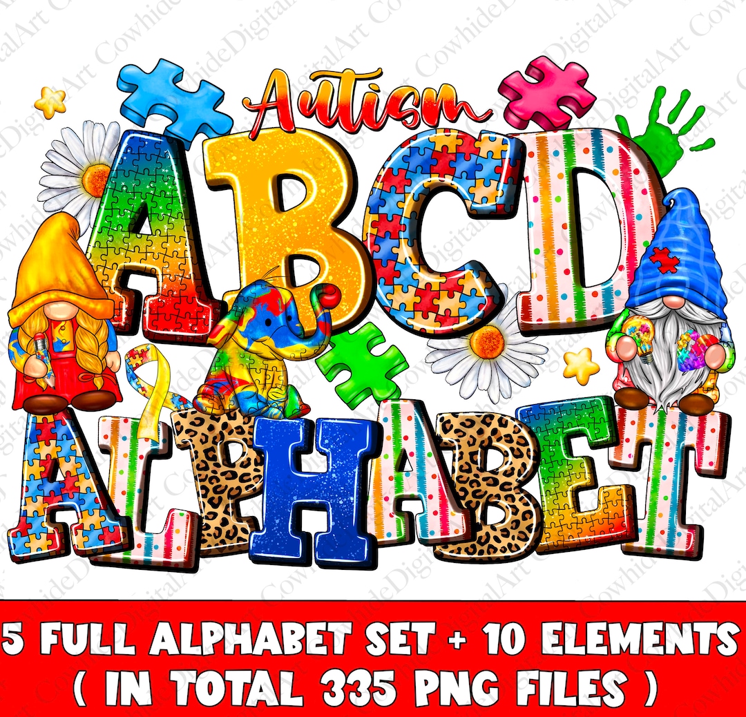 Autism Alphabet Bundle Png, Autism Awareness Alphabet Png, Doodle ...