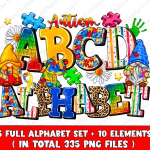 Autism Alphabet Bundle Png, Autism Awareness Alphabet Png, Doodle ...