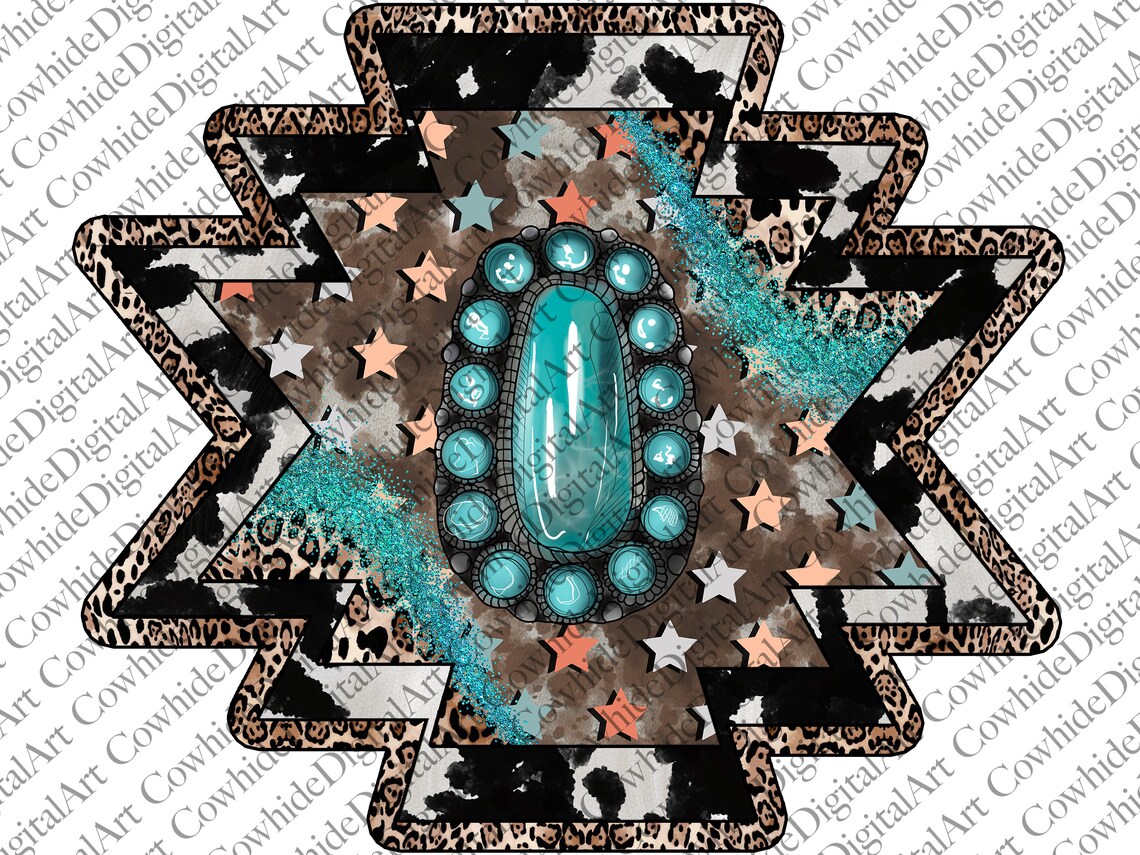 Aztec Turquoise and Cowhide Gemstone Desert Design Western - Etsy