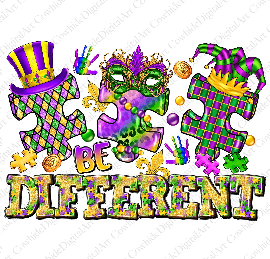 Autism Awareness Png, Be Different Png, Autism Mardi Gras Png, Puzzle ...