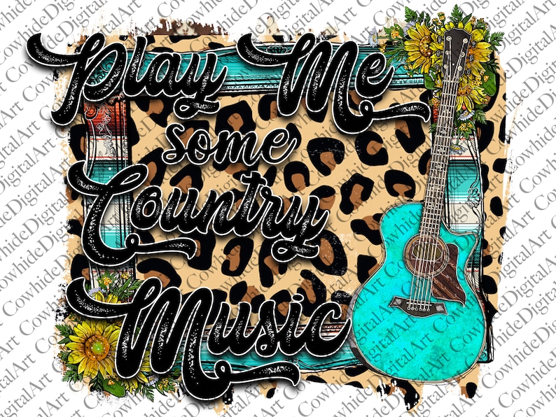Country Music Guitar Sunflower Leopard PNG - Sublimation Design ...