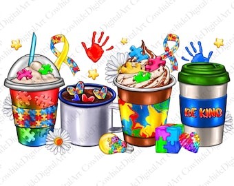 Autism Awareness Day Coffee Cups Png Sublimation Design Download ...