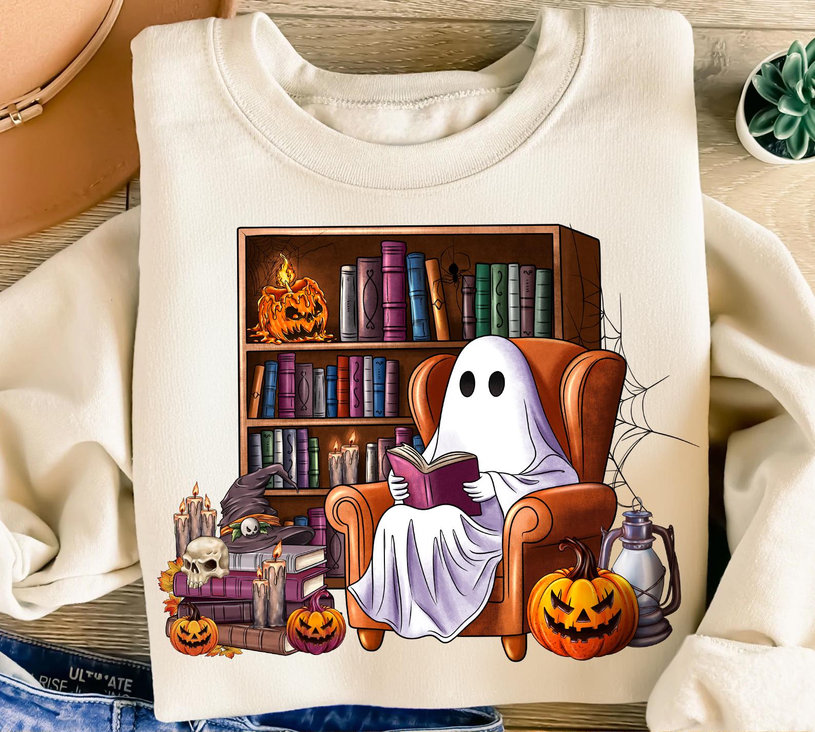 Retro Ghost Reading Books Png, Librarian Ghost Halloween, Halloween ...