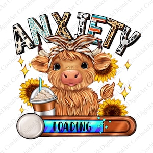 Highland Cow Anxiety Loading Png - Etsy