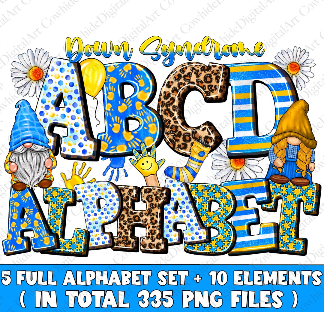 Down Syndrome Doodle Alphabet Bundle PNG , Down Syndrome Awareness PNG ...
