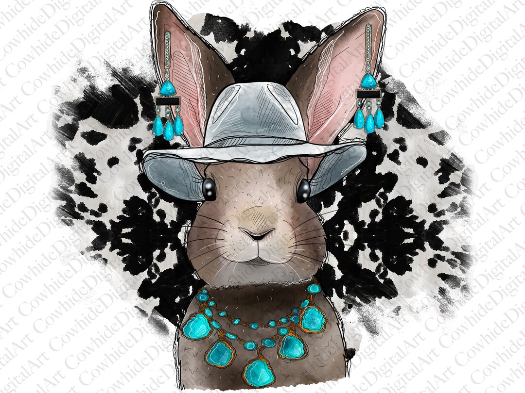 Western Cowboy Rabbit PNG: Cowhide Turquoise Design (digital Download ...