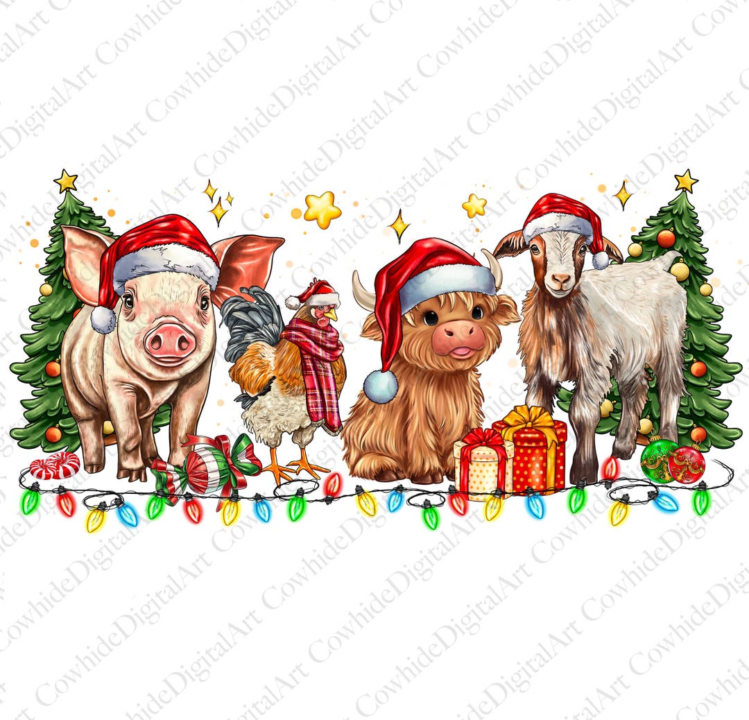 Cute Christmas Farm Animals PNG, Vintage Holiday Clipart (digital ...