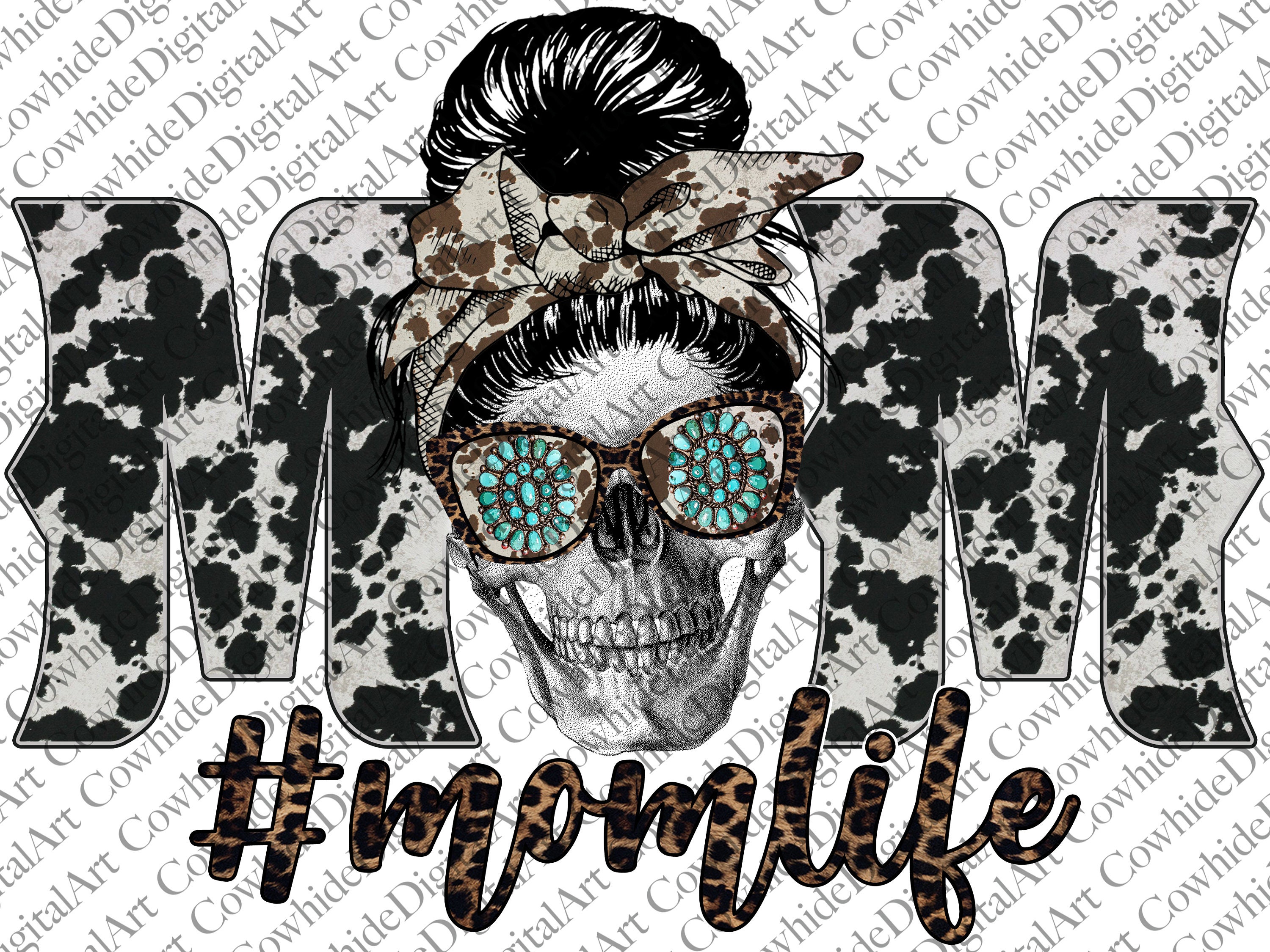 Mom Life Skull Png Cowhide Bandana Turquoise Skull Png - Etsy