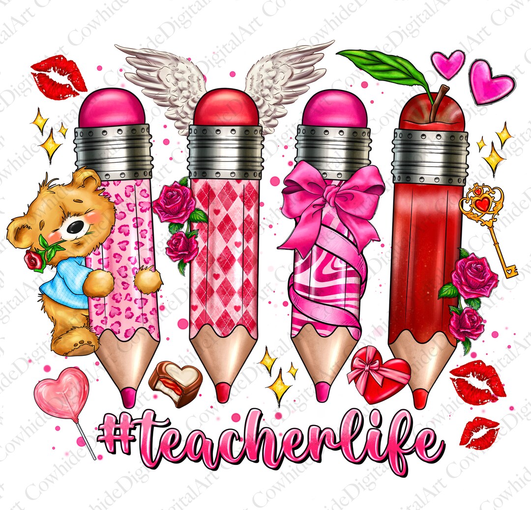 Valentine Pencils Png Sublimation Design, Teacher Valentine Png, Heart ...
