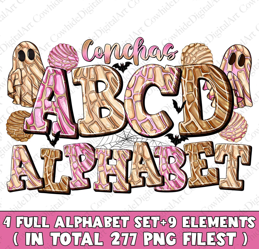 Conchas Halloween Alphabet Png Files Bundle, Happy Halloween Doodle ...