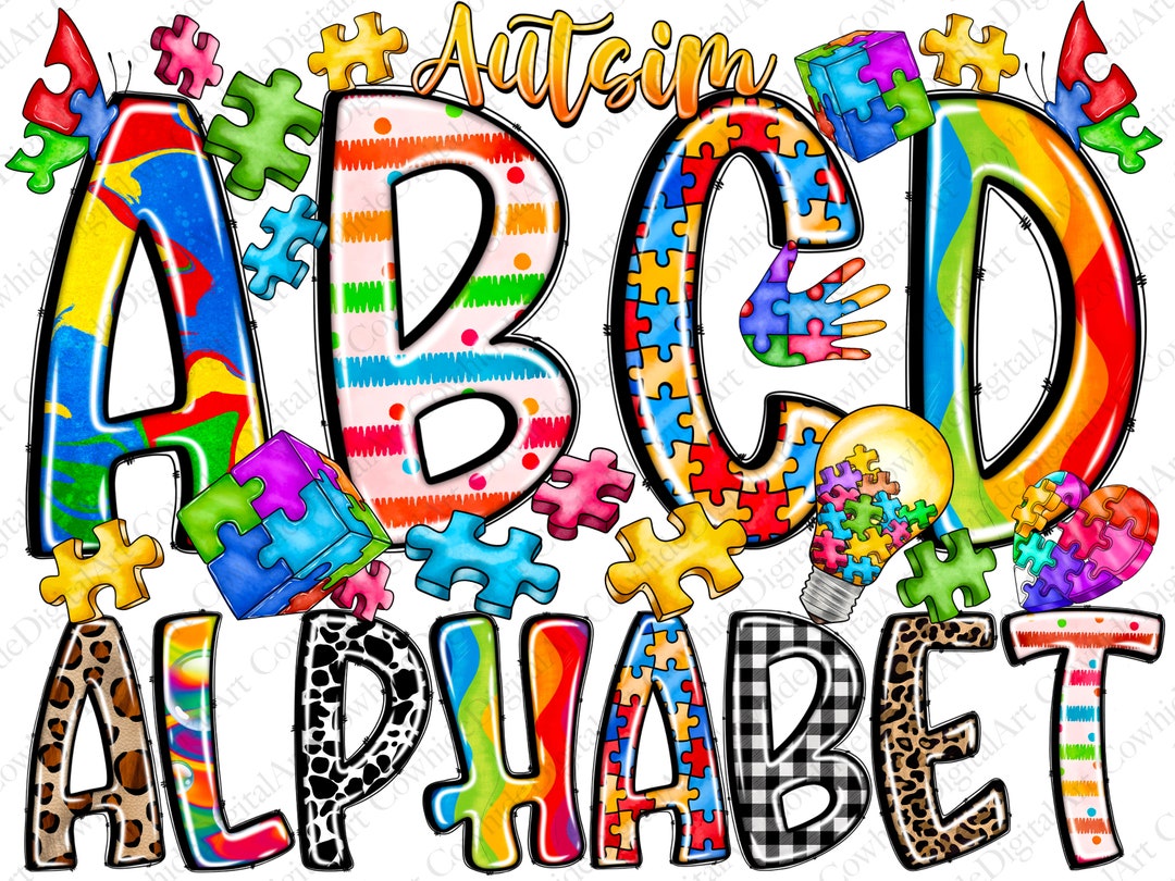 Autism Doodle Alphabet Bundle Png, Autism Alphabet Png,font Png ...