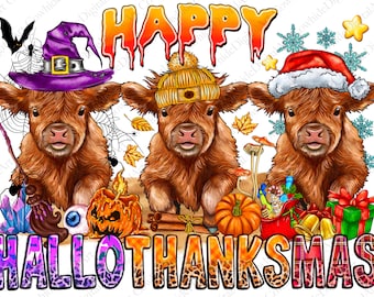 Happy Hallothanksmas Highland Cow Png,cow Clipart, Fall PNG, Halloween ...