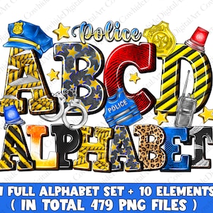 Police Alphabet Png Files Bundle, Police Doodle Letters Png, Glitter ...