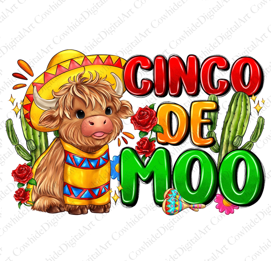 Cinco De Moo Cow Png Sublimation Design, Cow Png, Mexican Day Png ...