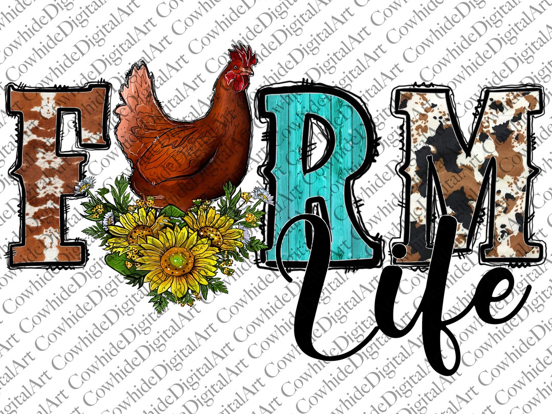 Farm Life Chicken PNG: Cowhide Sublimation Design (digital Download) - Etsy