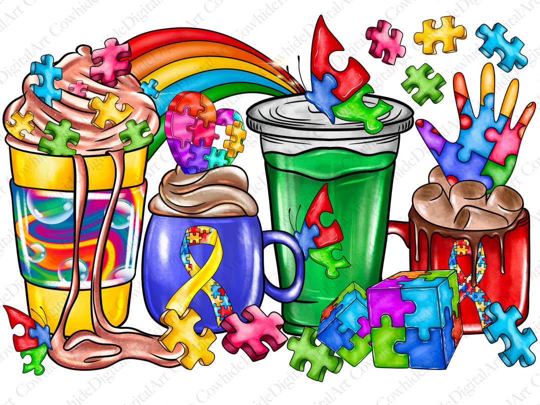 Autism Awareness Day Coffee Cups Png Sublimation Design Download ...