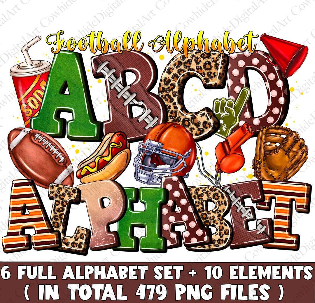 Football Doodle Alphabet Bundle PNG , Football PNG Letters, Numbers ...