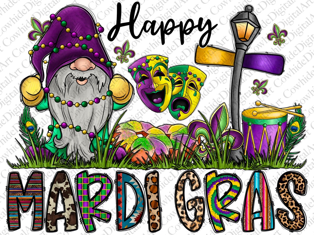 Happy Mardi Gras With Gnome Png Sublimation Design, Happy Mardi Gras ...