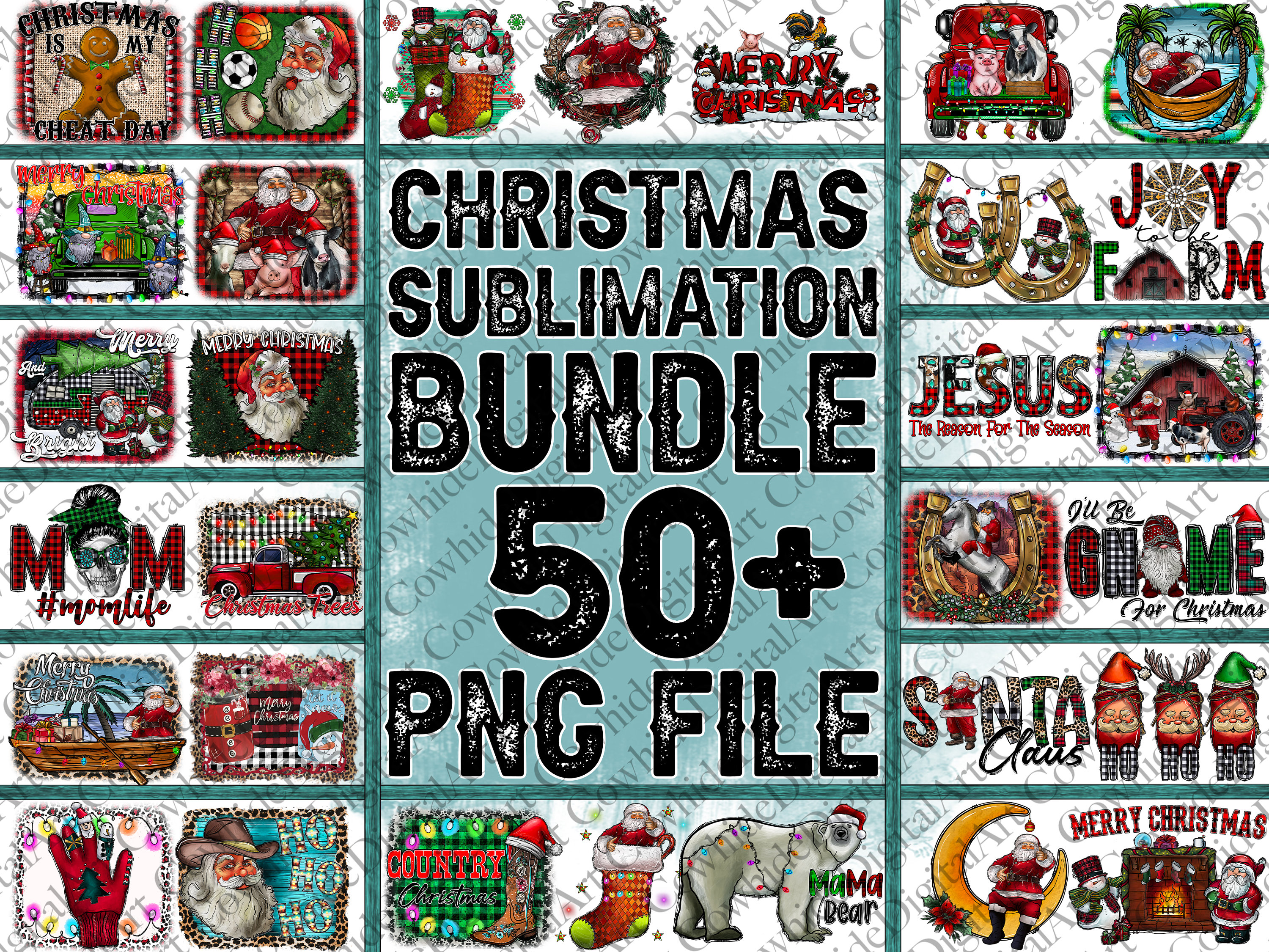 Christmas Sublimation PNG Bundle, Western Cowhide Designs (digital ...