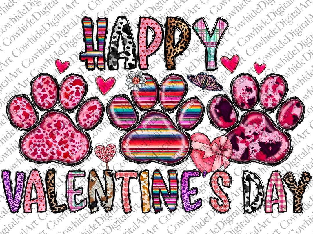 Valentine's Day Paws, Paw Print Sublimation Design, Valentine ...