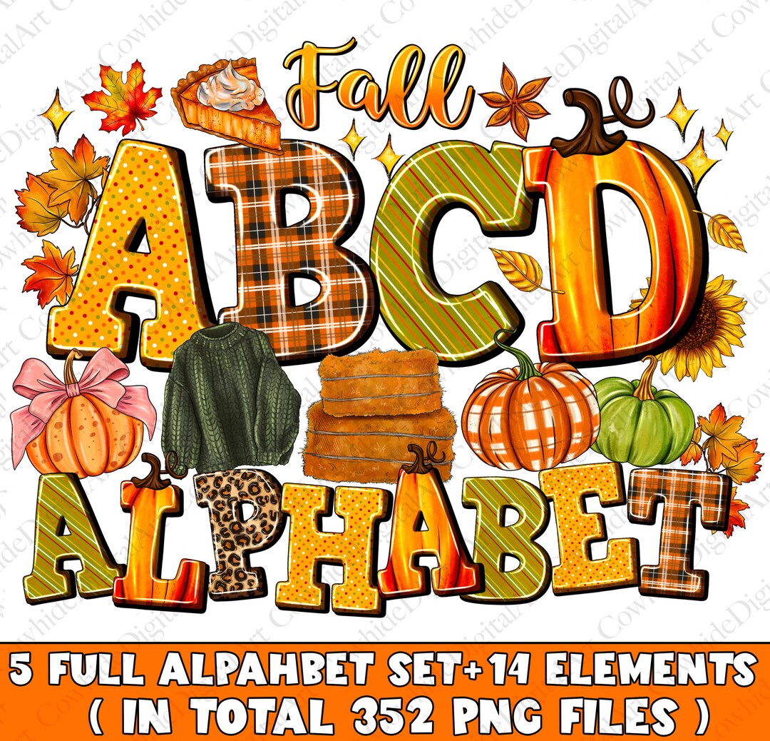 Fall Alphabet PNG Bundle, Doodle Letters, Sublimate Designs (digital ...