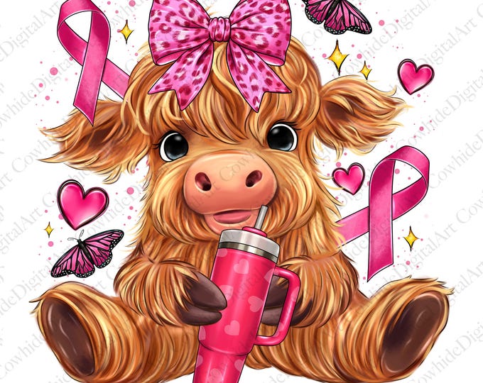 Breast Cancer Highland Cow Sublimation Design, Breast Cancer Awareness ...