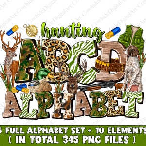 Hunting Doodle Alphabet Bundle PNG , Camo PNG Letters, Numbers ...