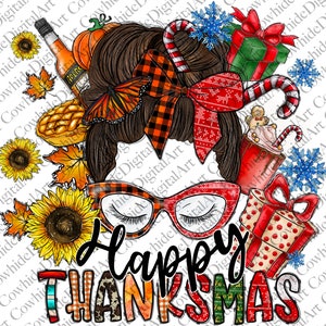 Happy Thanksmas Thanksgiving Christmas Png Sublimation Design, Merry ...