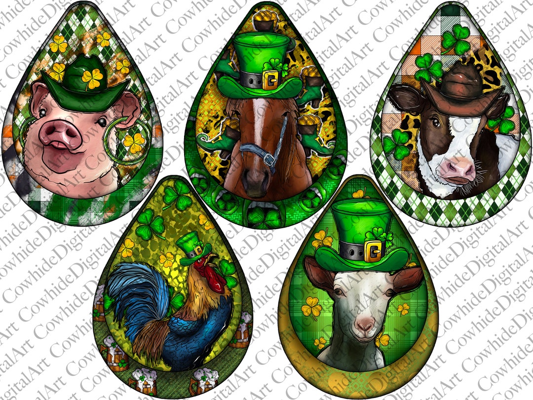 Farm Animals St. Patricks Day Teardrop Earring Png, Animals Design, St ...