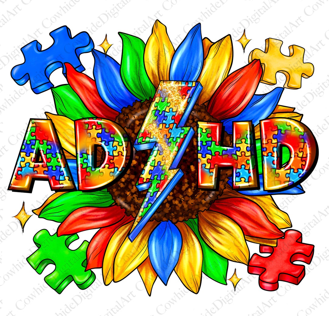 ADHD Sunflower Png Sublimation Design Download, Autism Png Design ...
