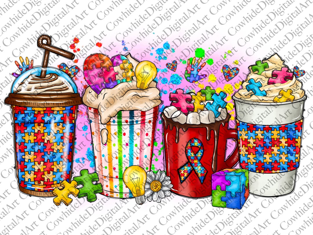 Autism Awareness Day Coffee Cups Png Sublimation Design Download ...