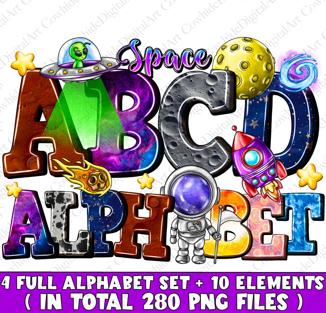 Space Doodle Alphabet Bundle PNG , Space PNG Letters, Numbers ...