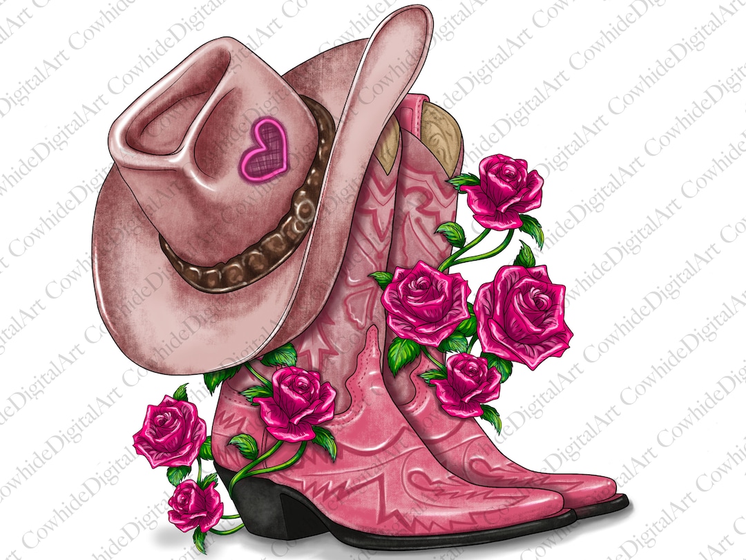 Valentine's Day Boots Cowgirl Hat and Roses Png Sublimation Design ...