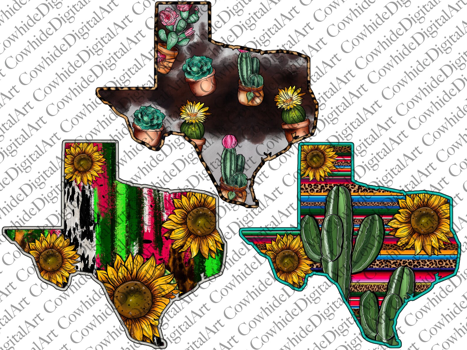 Western Texas Map Png File Cactus Sunflower Sublimation - Etsy