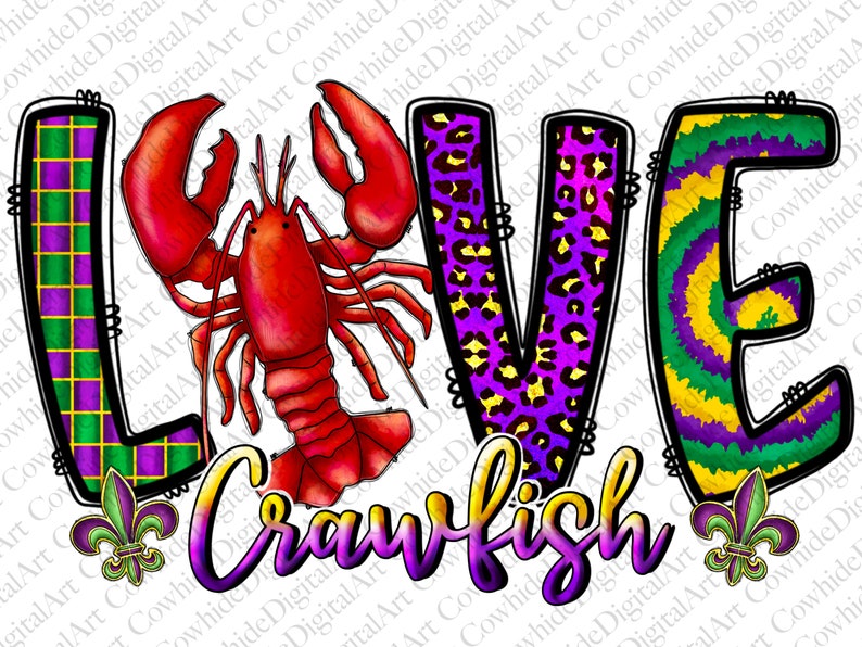 Mardi Gras Love Crawfish Png Sublimation Design Download - Etsy