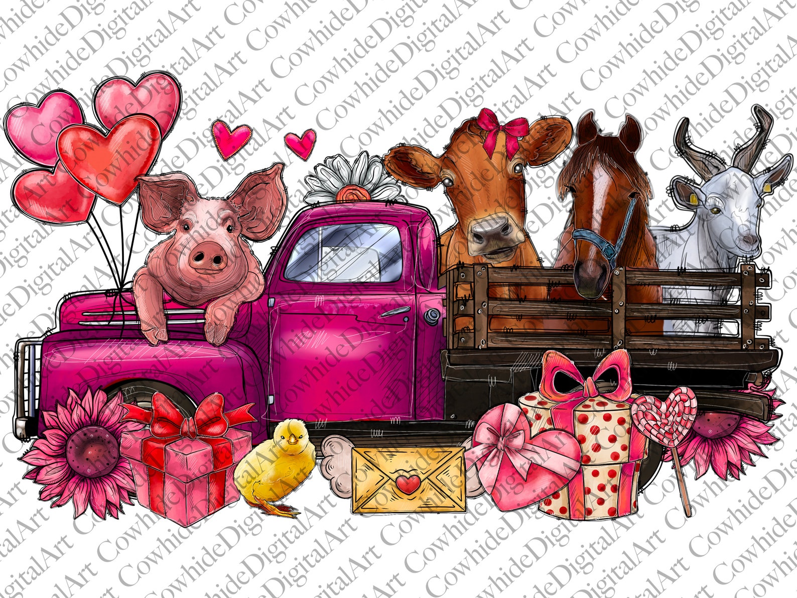 Valentine's Farm Animals Truck PNG Valentine Clip Art St - Etsy