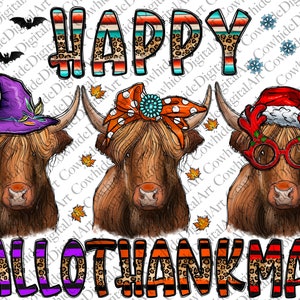 Happy Hallothanksmas Highland Cow Png,cow Clipart, Fall PNG, Halloween ...