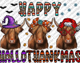 Happy Hallothanksmas Highland Cow Png,cow Clipart, Fall PNG, Halloween ...