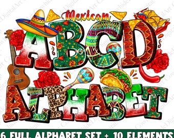 Mexican Doodle Alphabet Bundle PNG , Mexican PNG Letters, Numbers ...