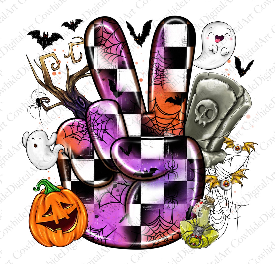 Halloween Peace Hand Sign PNG Sublimation Design, Halloween Png ...