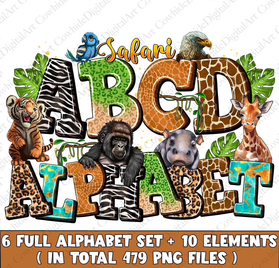Safari Zoo Doodle Alphabet Bundle PNG , Safari Zoo PNG Letters, Numbers ...